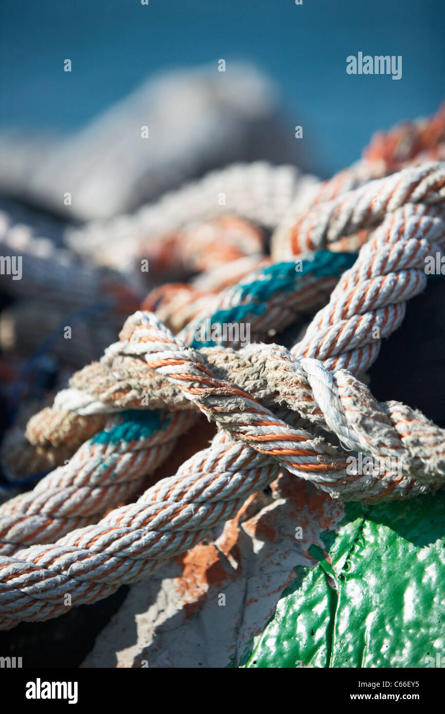 Close-up commercial fishing netting and ropes Stock Photo - Alamy