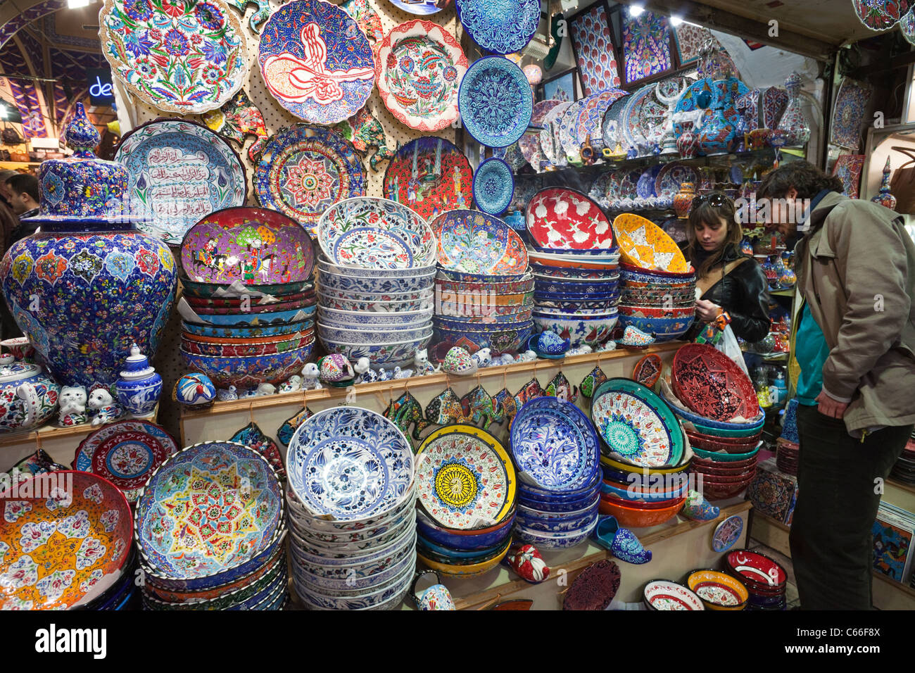 Turkey, Istanbul, Sultanahmet, Grand Bazaar, Ceramic Crockery Shop ...