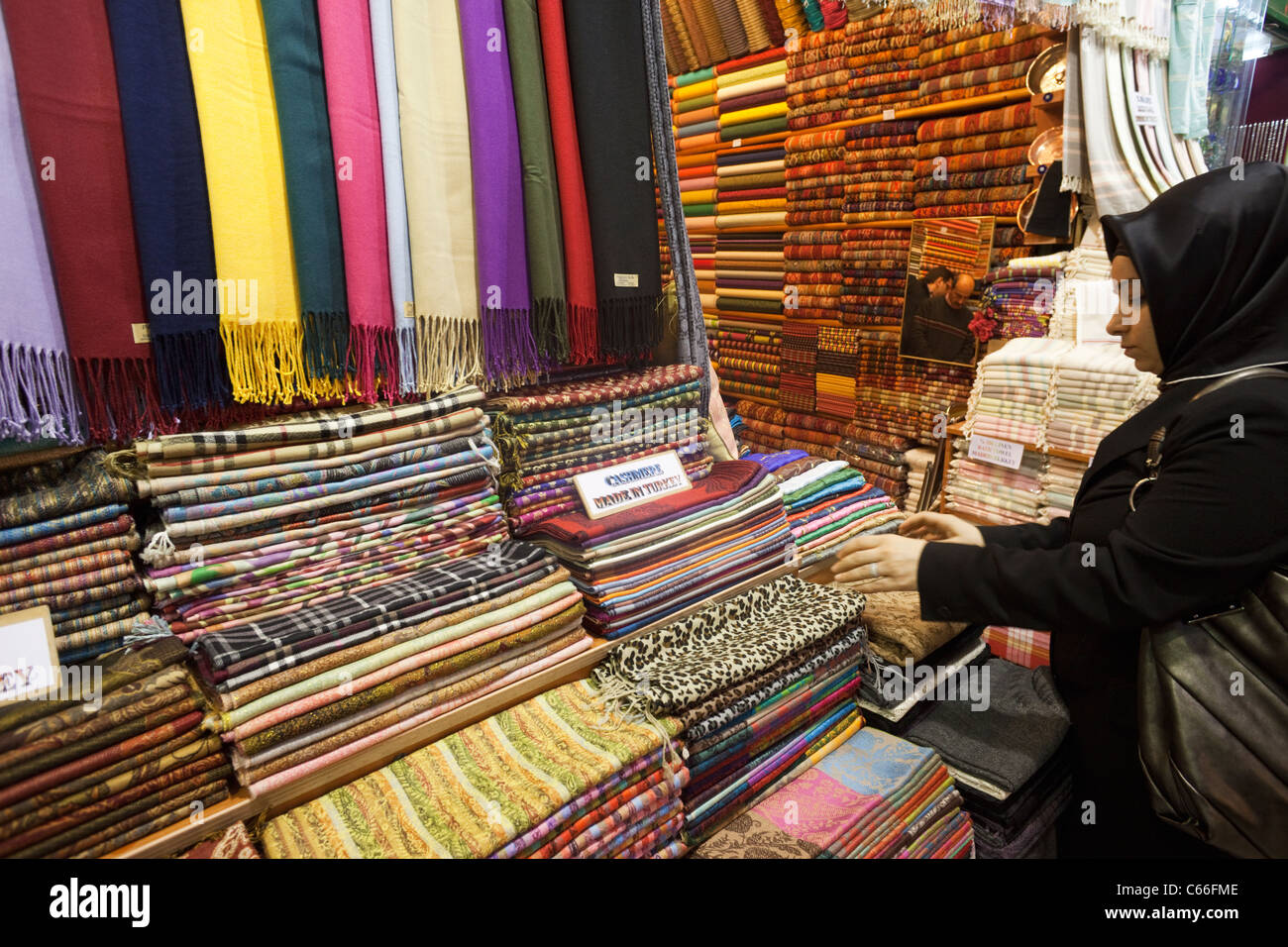 Turkey, Istanbul, Sultanahmet, Grand Bazaar, Fabric Shop Display Stock ...