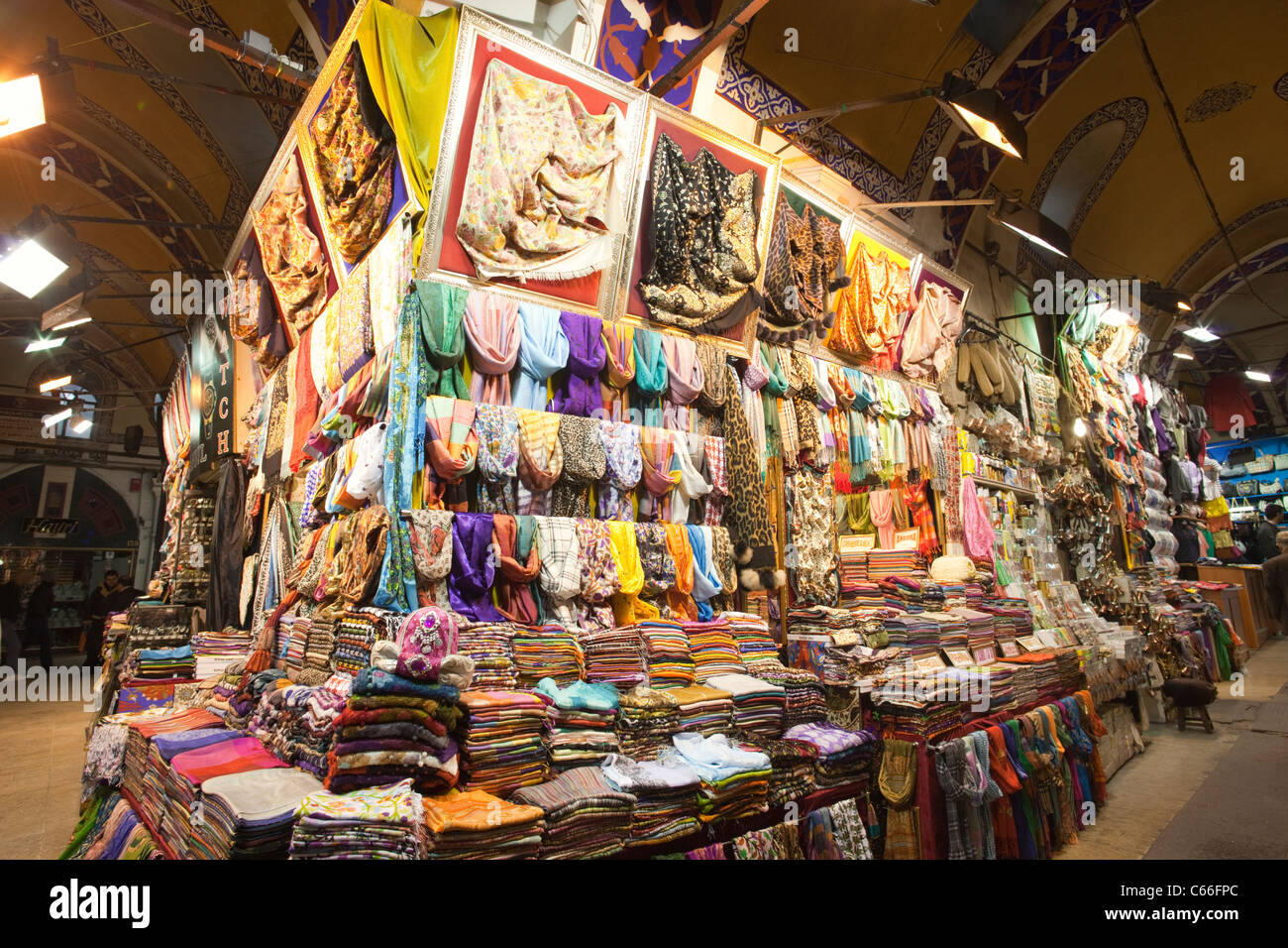 Turkey, Istanbul, Sultanahmet, Grand Bazaar, Fabric Shop Display Stock ...