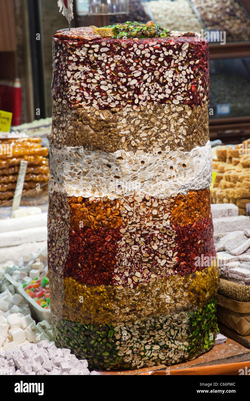 Turkey, Istanbul, Sultanahmet, Spice Bazaar, Display of Turkish Delight ...