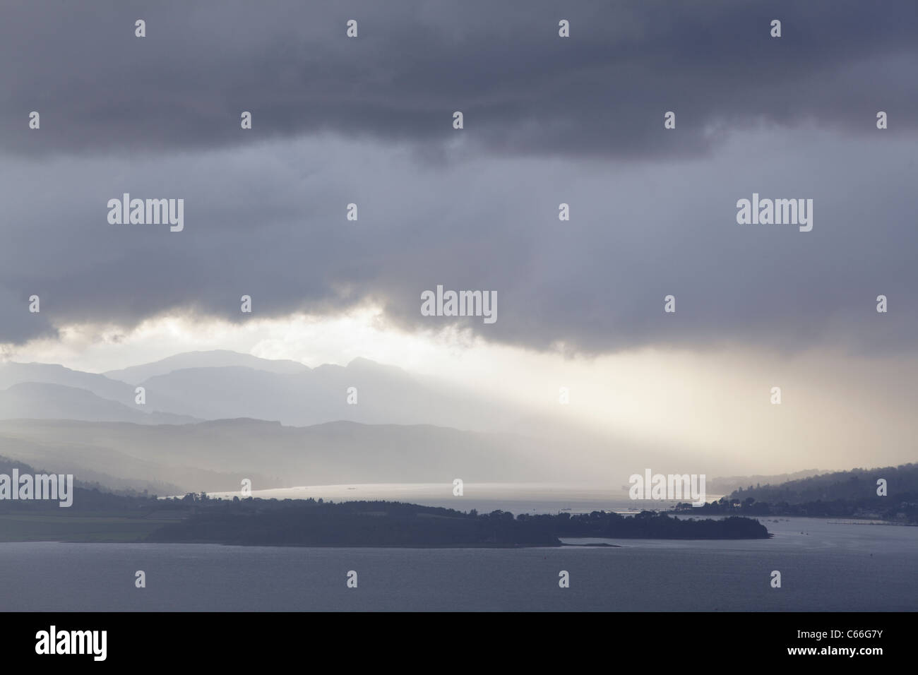 Storm clouds approaching over the Rosneath Peninsula and the Gare Loch ...