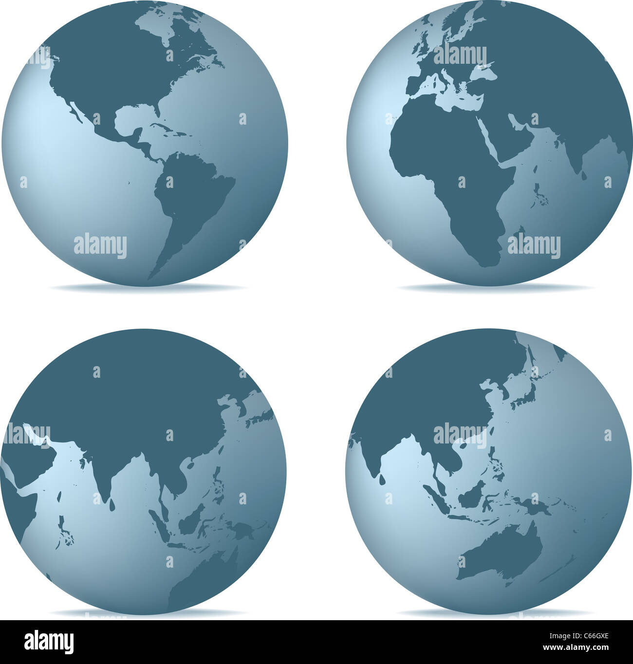 illustration of a silver blue world globe set Stock Photo - Alamy
