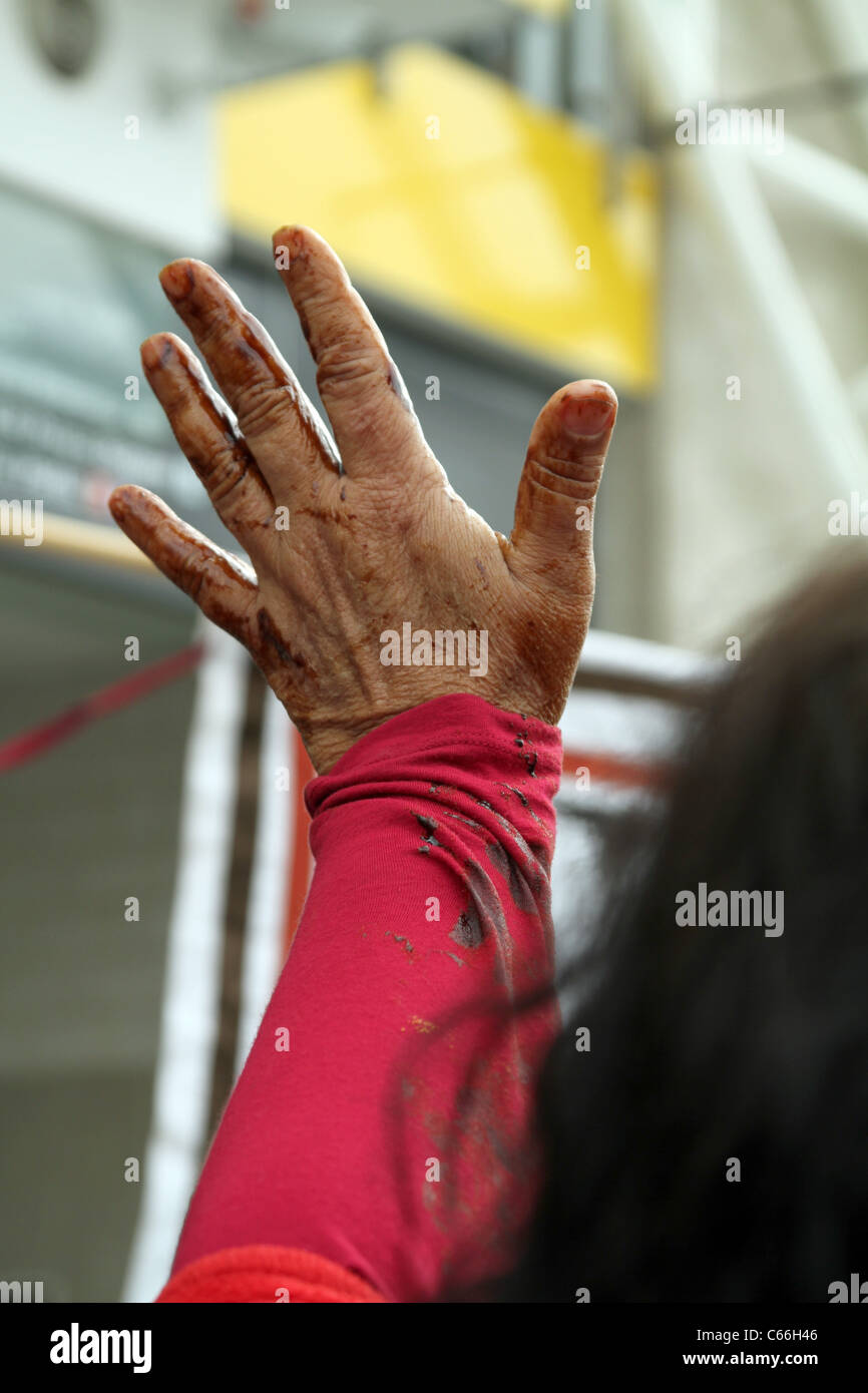 Protest outside BP Annual Meeting in London, following oil spills ...