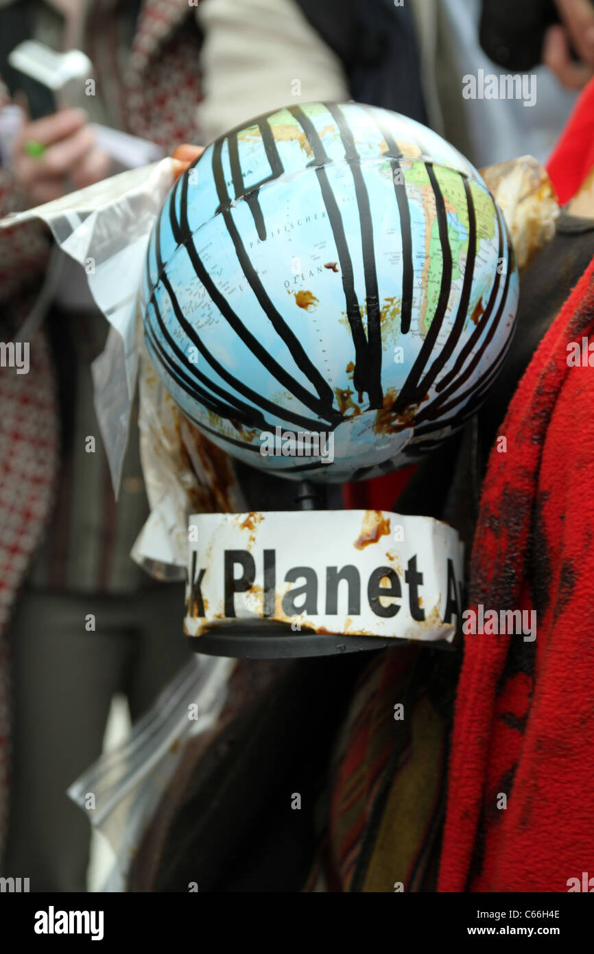 Protest outside BP Annual Meeting in London, following oil spills ...