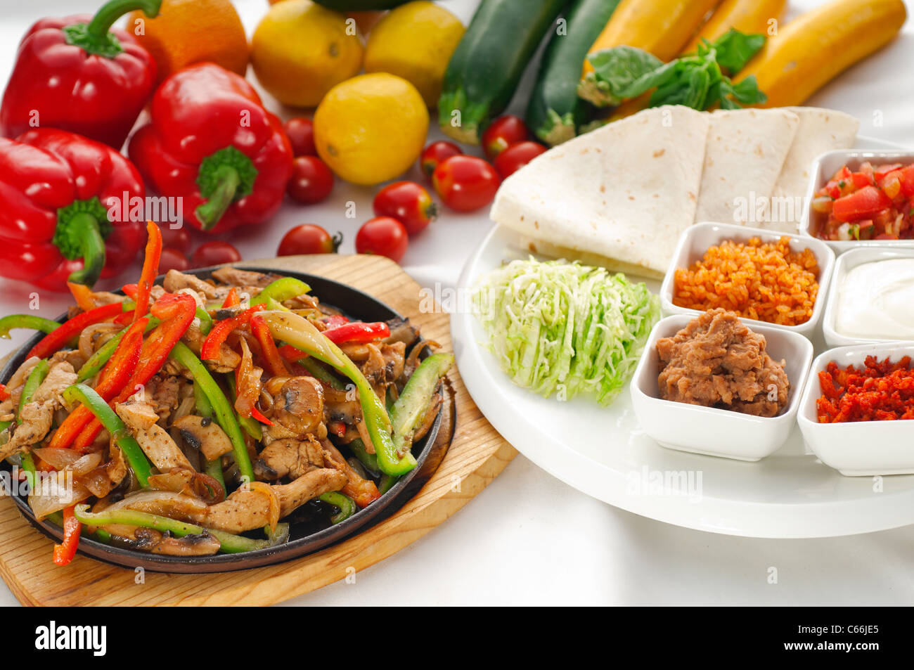 original fajita sizzling smoking hot served on iron plate and fresh ...