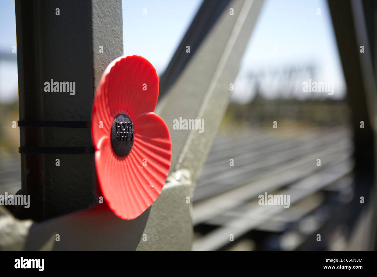 Royal British Legion Poppy at Pegasus Bridge Memorial, Normandy Stock ...