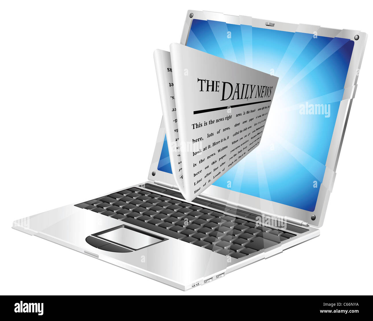 Newspaper coming out of laptop screen concept Stock Photo - Alamy