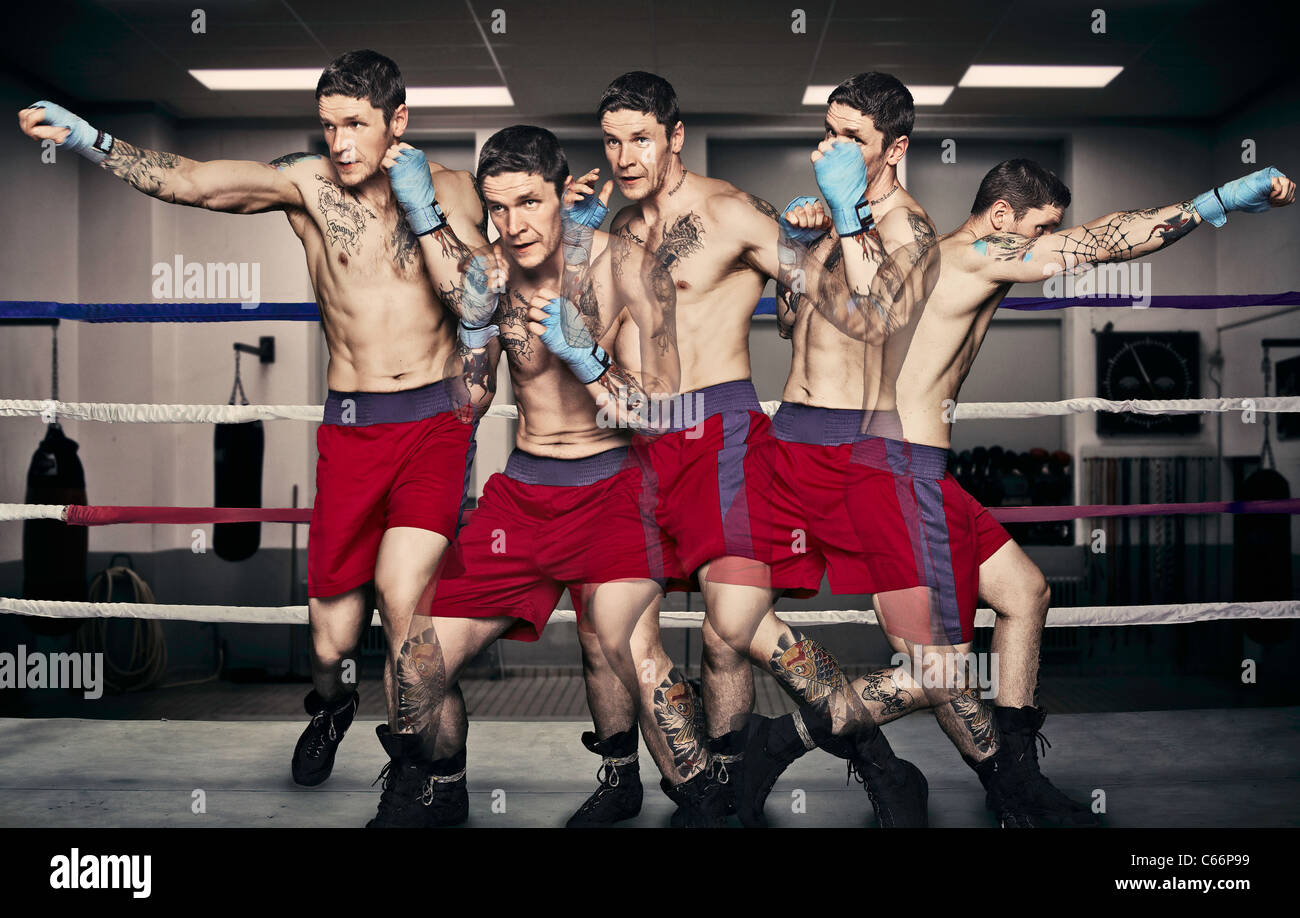 Multiple exposure of boxer punching Stock Photo - Alamy