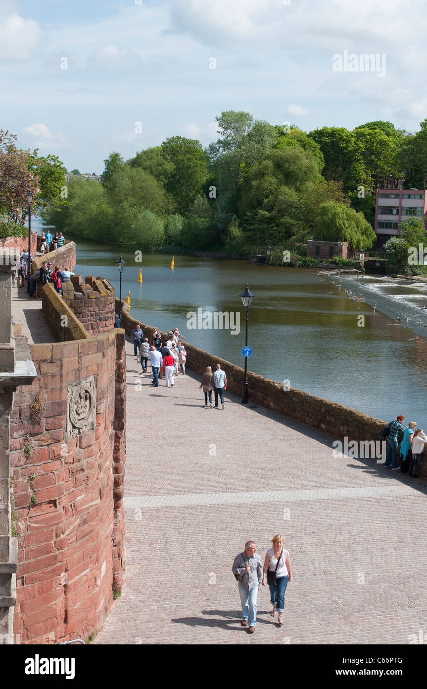 View of the beautiful River Dee and the historic city walls in the city ...