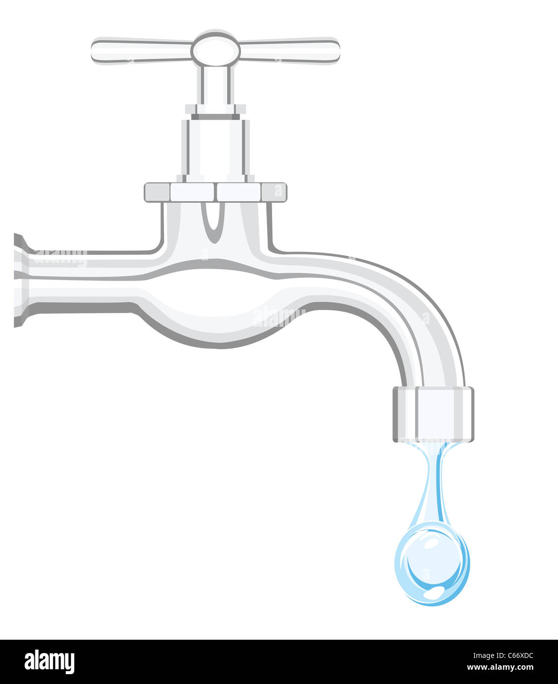 a water tap with realistic flowing water, on a white background Stock ...