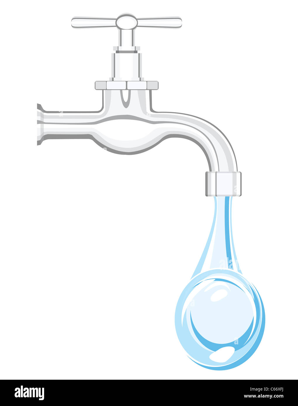 a water tap with realistic flowing water, on a white background Stock ...