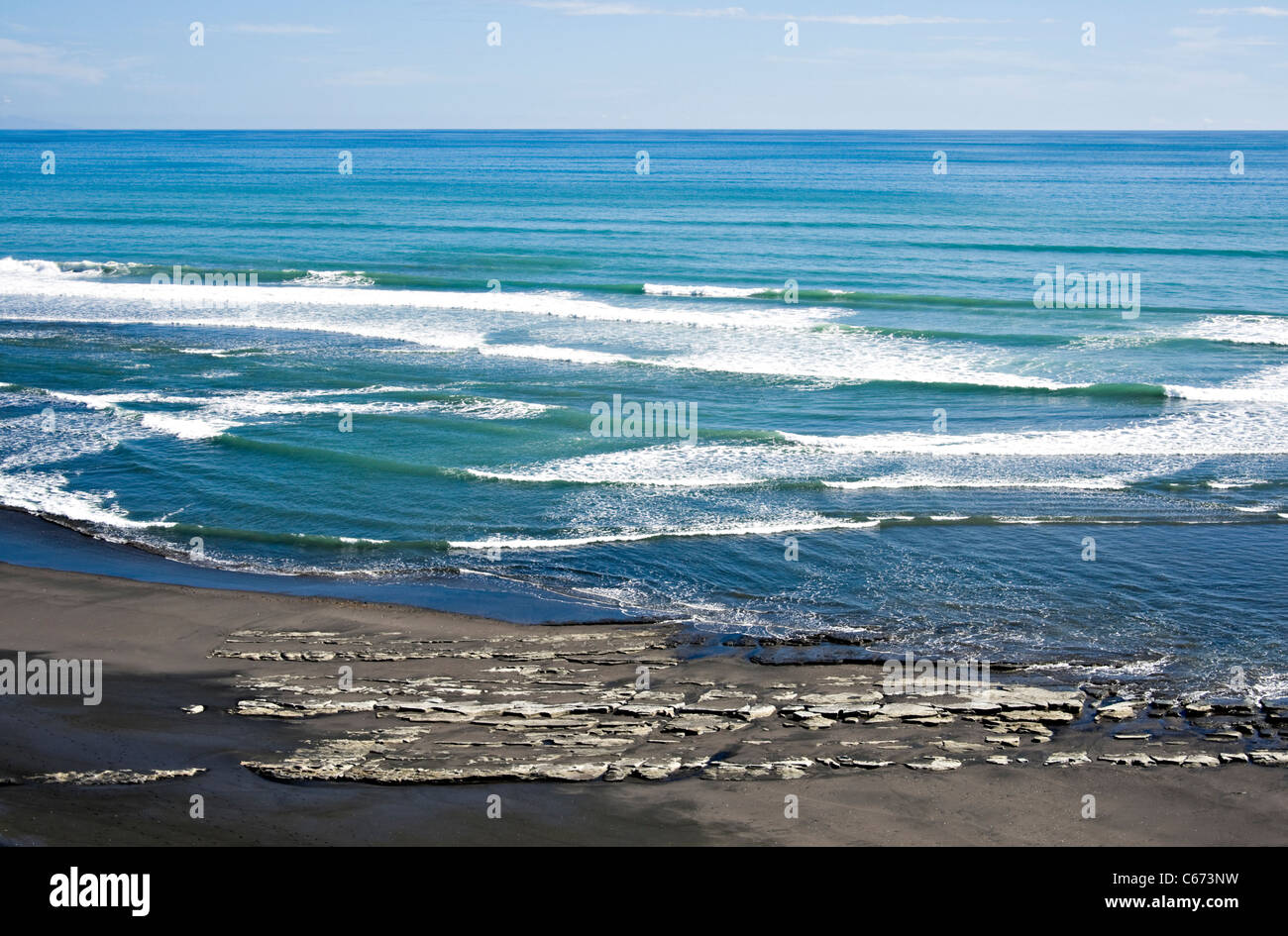 The Black Volcanic Beach of The North Taranaki Bight Towards The White ...
