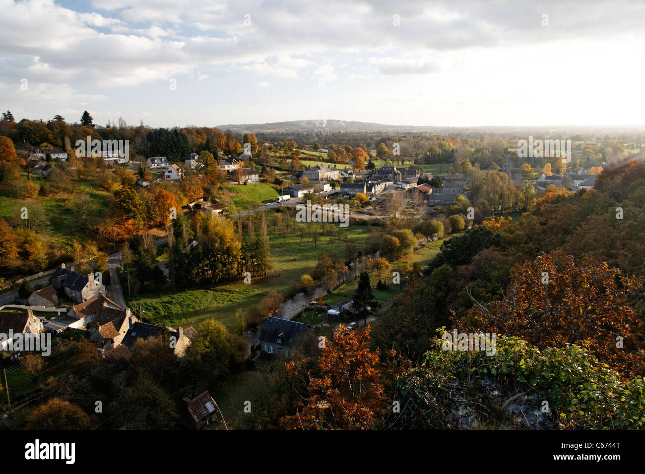 The valley of Varenne river in autumn (Domfront, Orne, Normandy, France ...