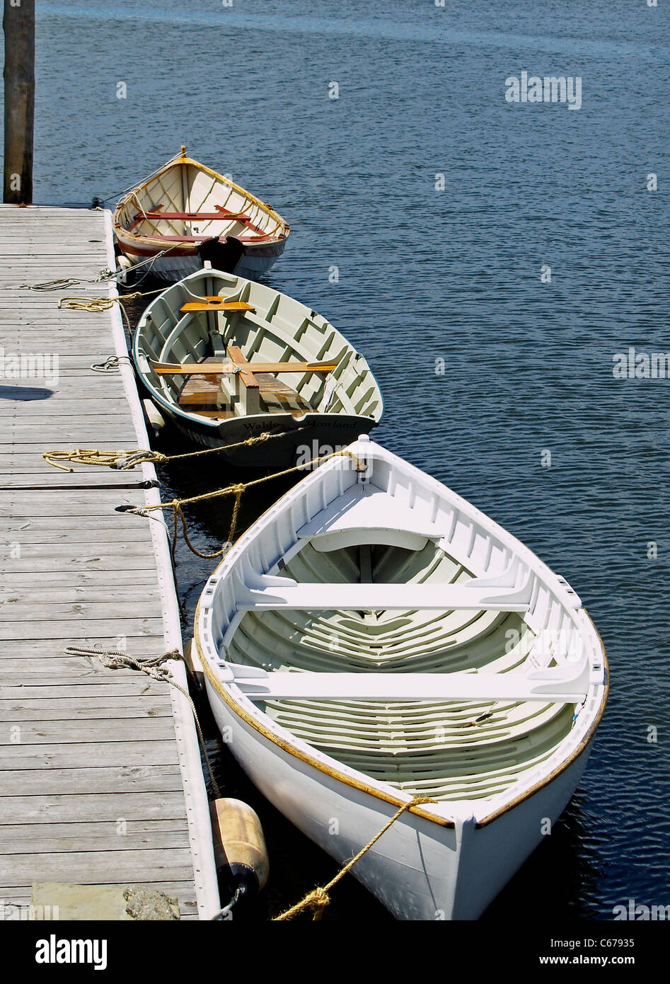 Row boats at middle wharf, Mystic Seaport Seafaring Village,Connecticut ...