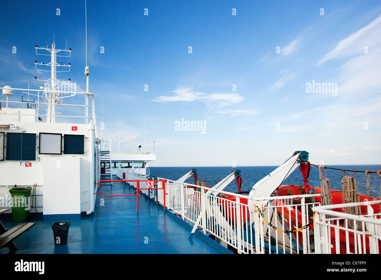 Ship deck, board view. Ocean, sea in a sunny day Stock Photo - Alamy