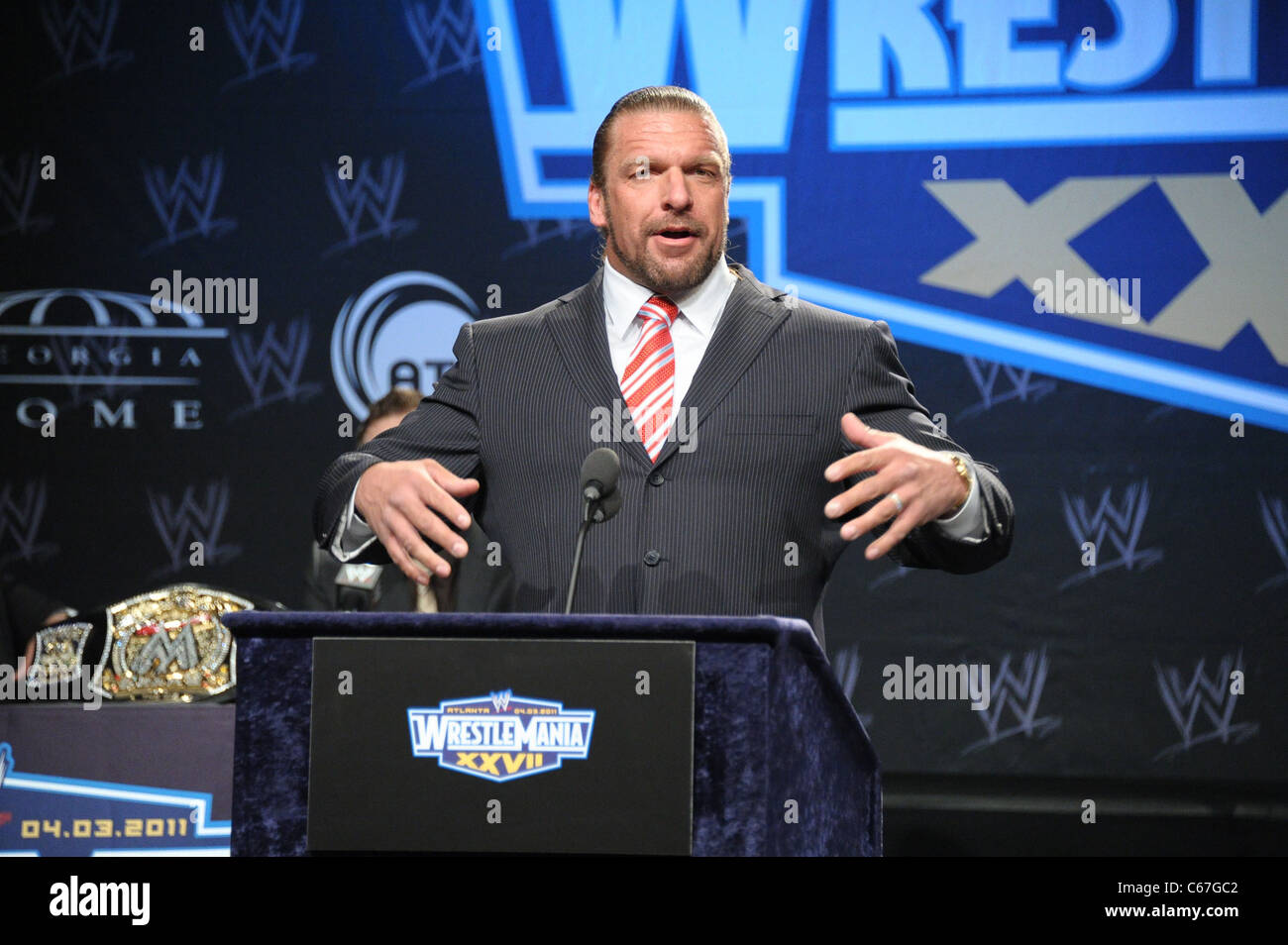 Triple H in attendance for WRESTLEMANIA XXVII Press Conference, Hard ...