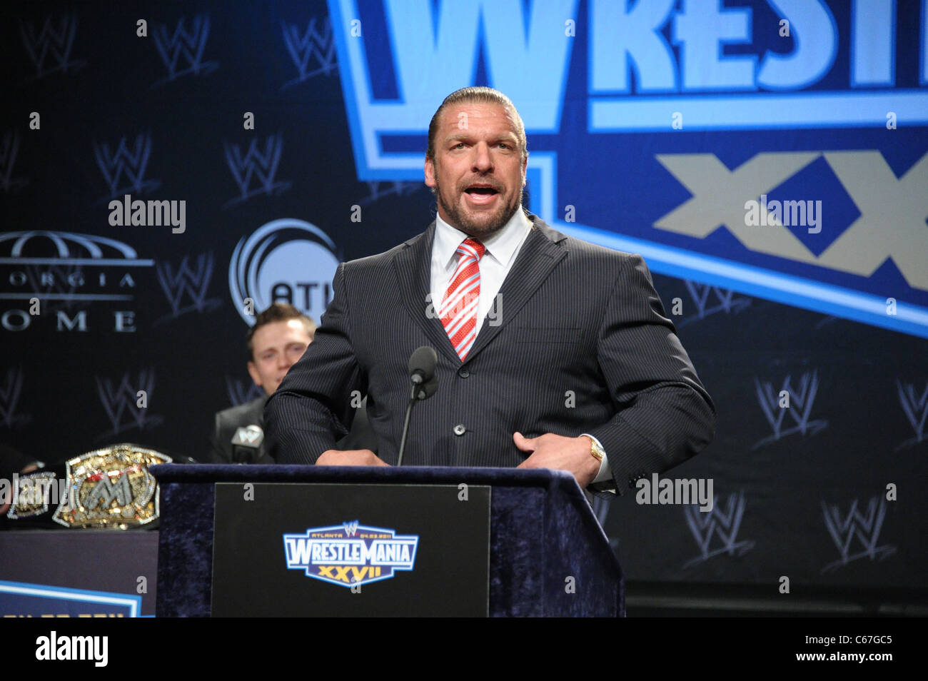 Triple H in attendance for WRESTLEMANIA XXVII Press Conference, Hard ...