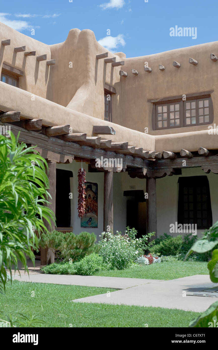 The inner courtyard of the New Mexico Museum of Art in Santa Fe, New ...