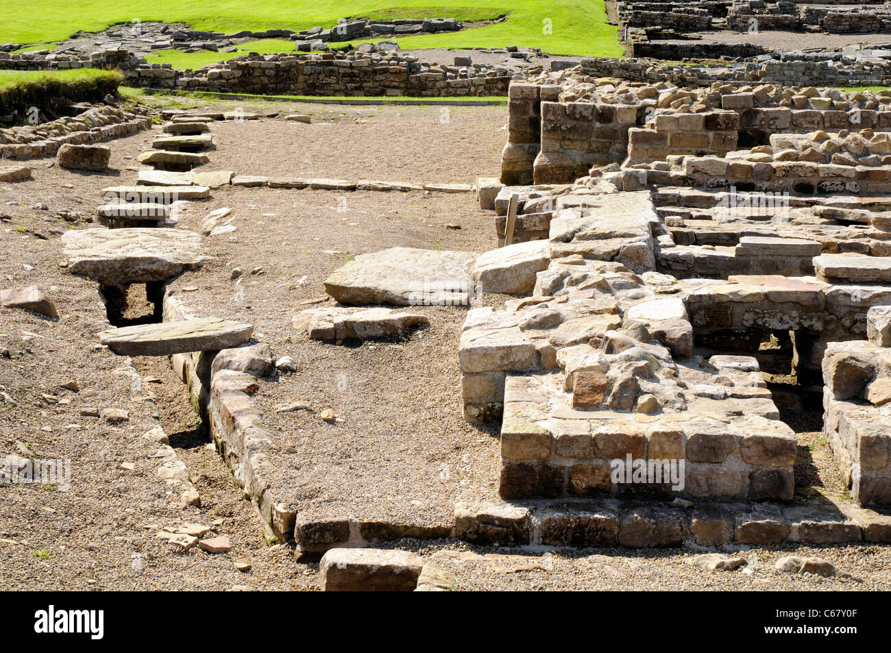 Roman drains, in the Roman fort of Vindolanda, near Hadrian's Wall, UK ...