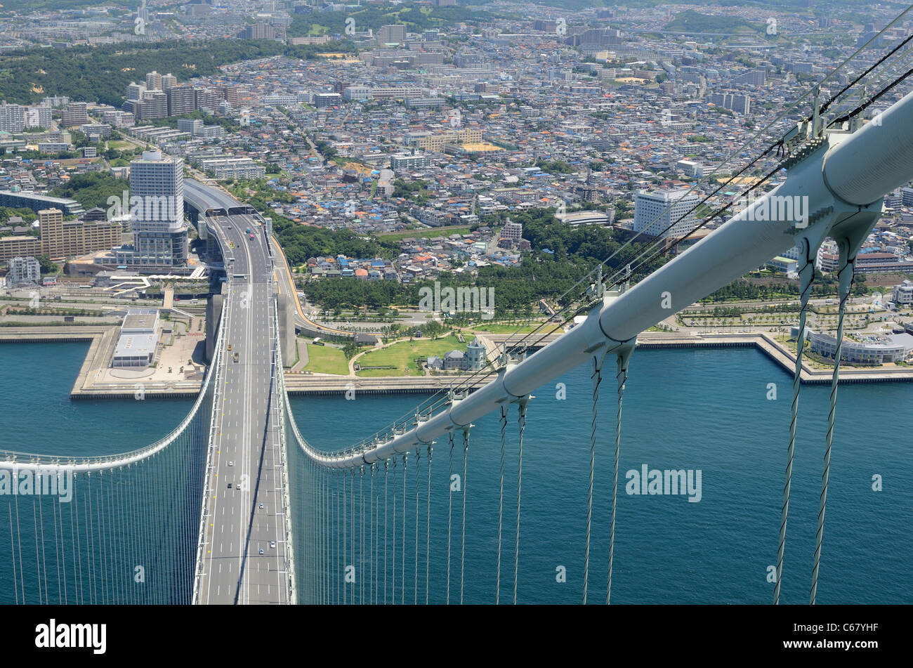 Cable of Akashi Kaikyo Bridge and Kobe City, Japan Stock Photo - Alamy