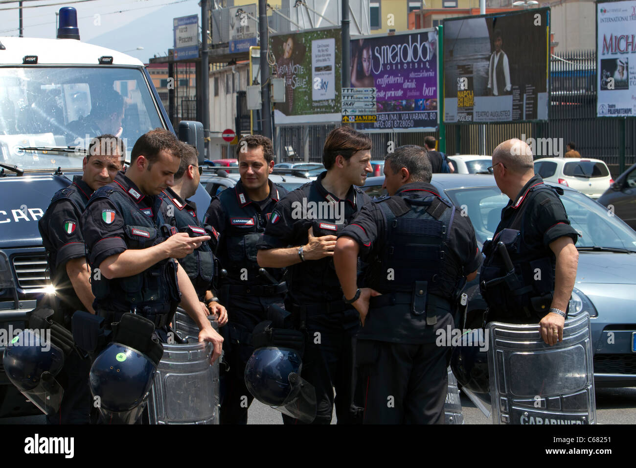 Italian Naples city police close at a unemployment demonstration on ...