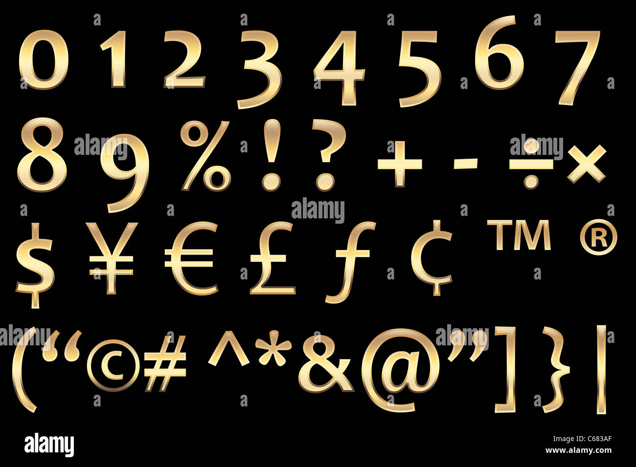 gold numbers and signs set, with realistic golden surface Stock Photo ...