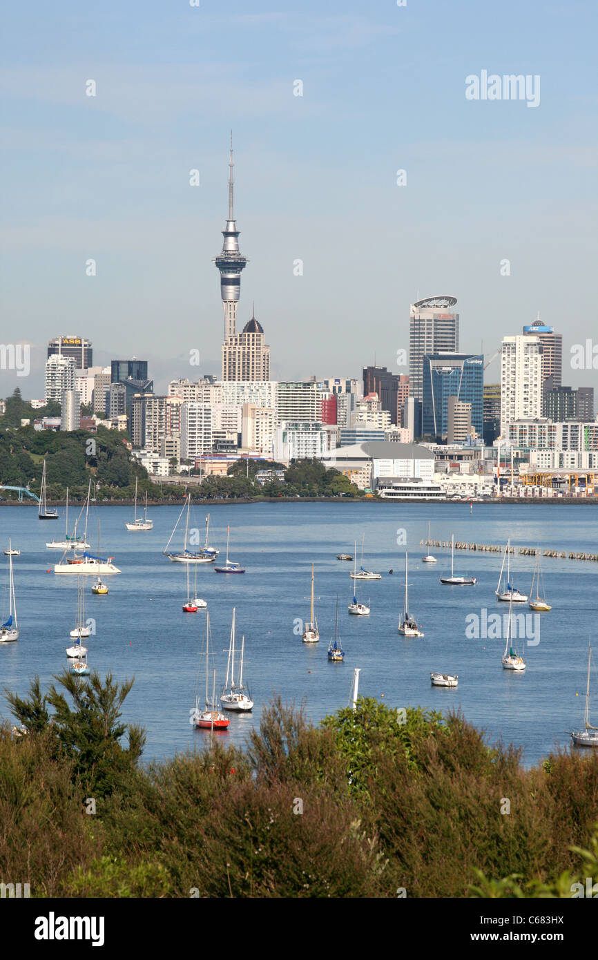 Auckland city center viewed from Takaparawha Regional Park Stock Photo ...