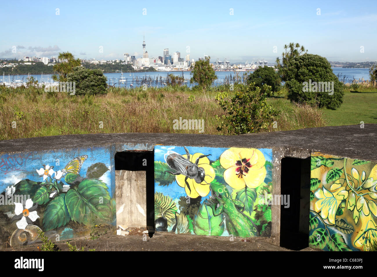 Colorful murals painted on World War Two bunkers at Takaparawha ...