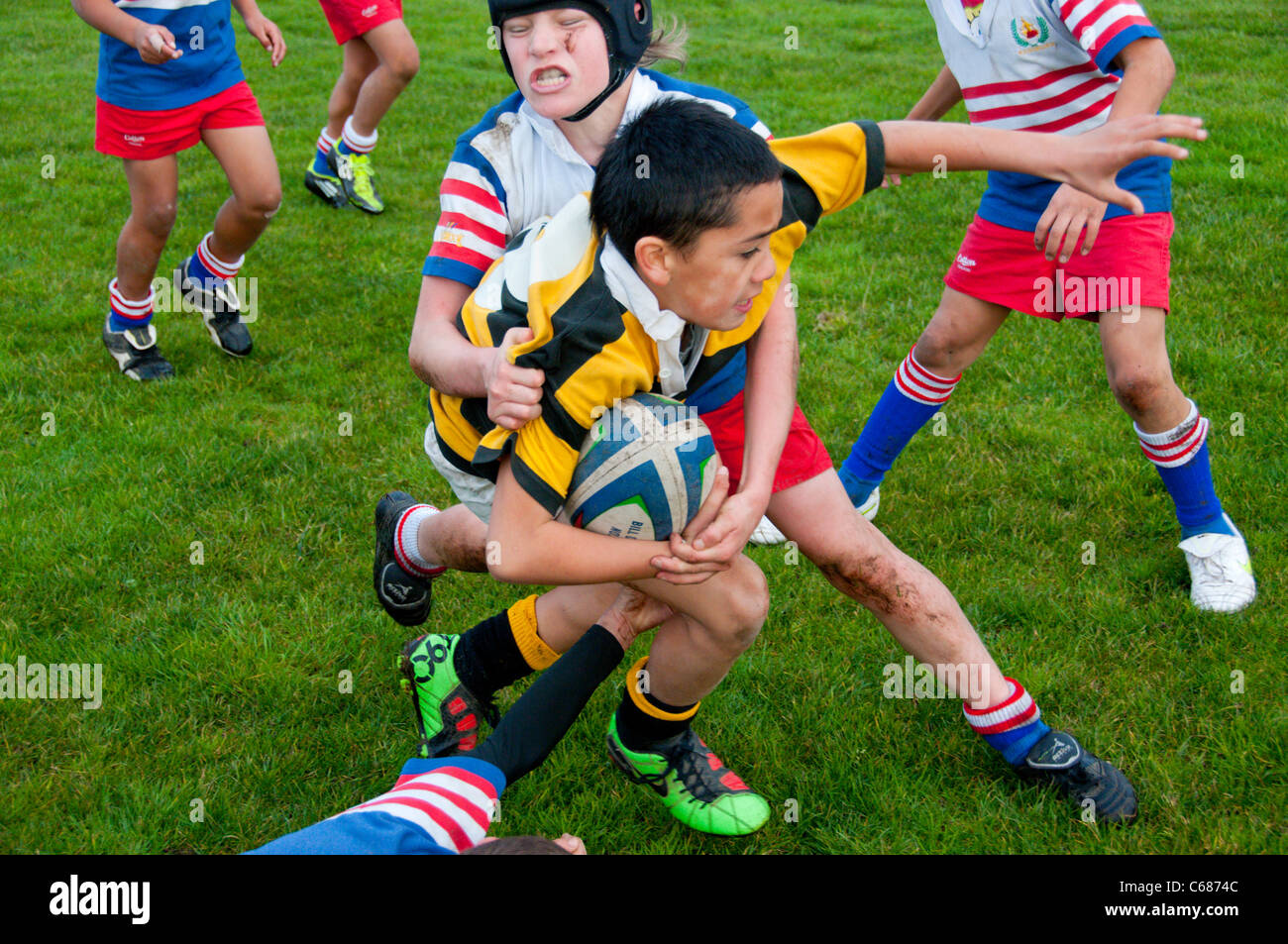 junior rugby players going for it Stock Photo - Alamy