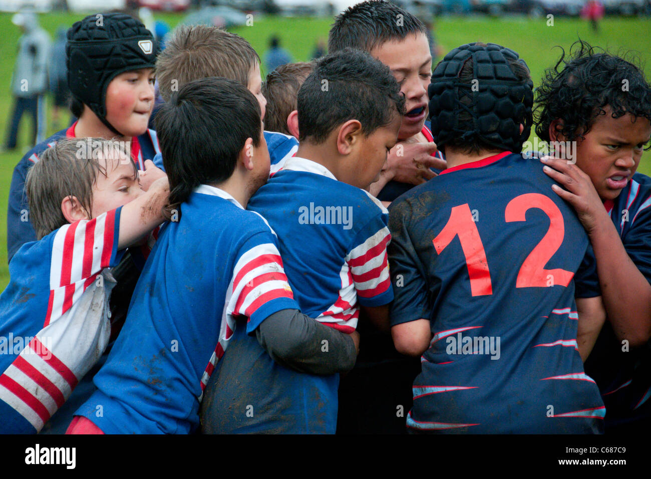 junior rugby players going for it Stock Photo - Alamy
