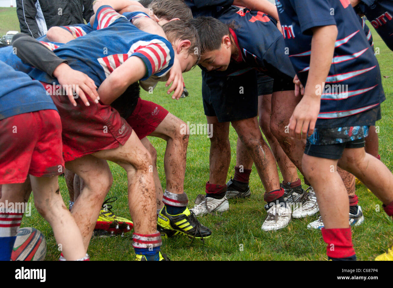 junior rugby players going for it Stock Photo - Alamy