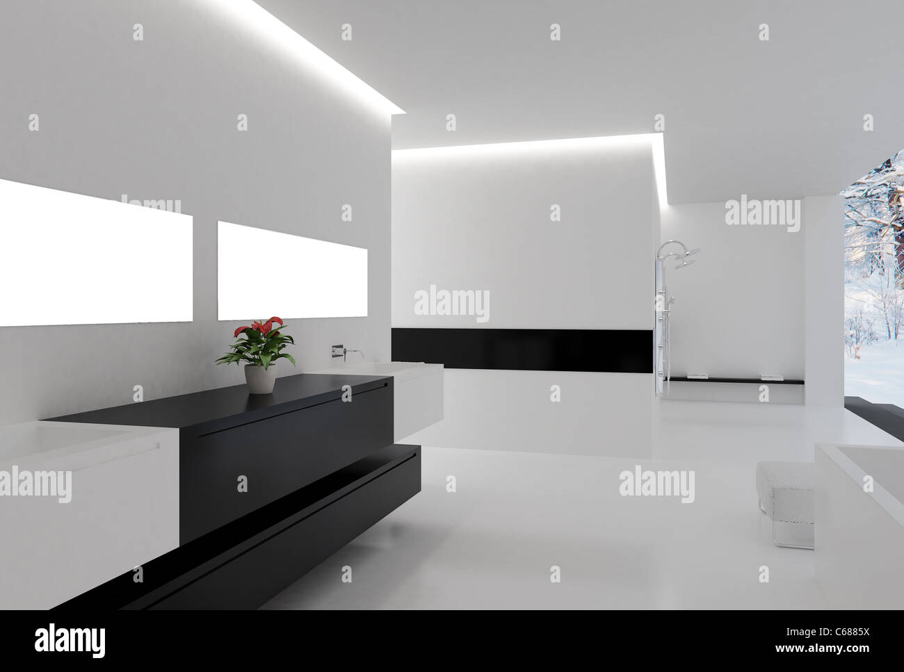 High resolution image. 3d rendered illustration. Interior of the modern ...