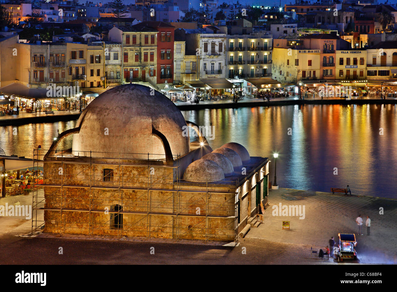 Partial view of the old Venetian harbor of Chania town in the "blue ...