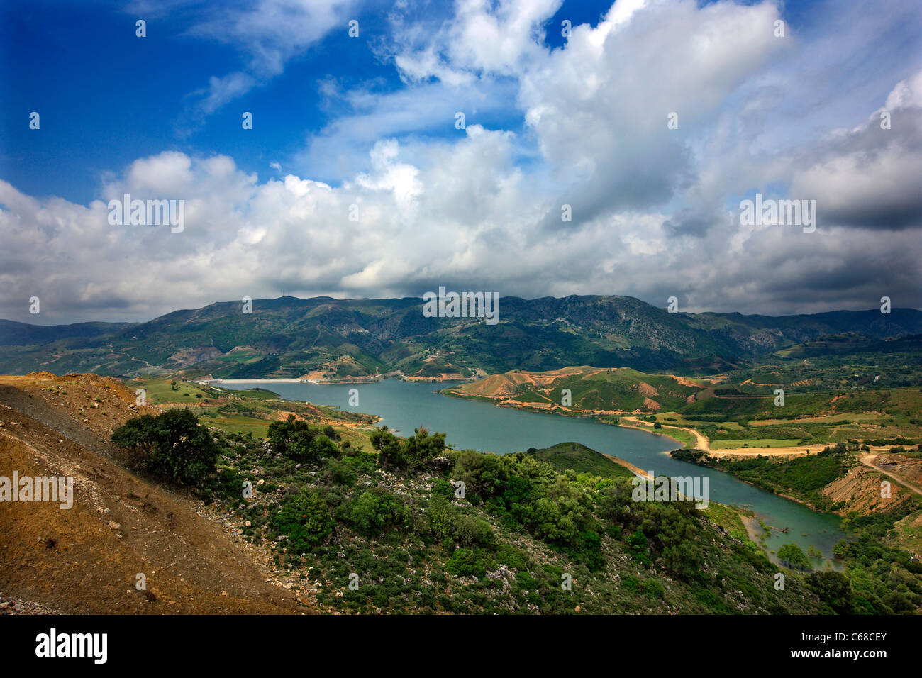 The artificial lake and the dam in Potamoi, Amari county, Rethymnon ...