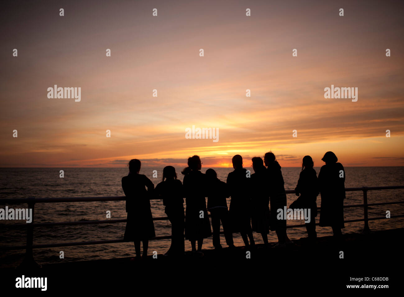 orthodox hassidic jewish children on holiday watching the sunset at ...