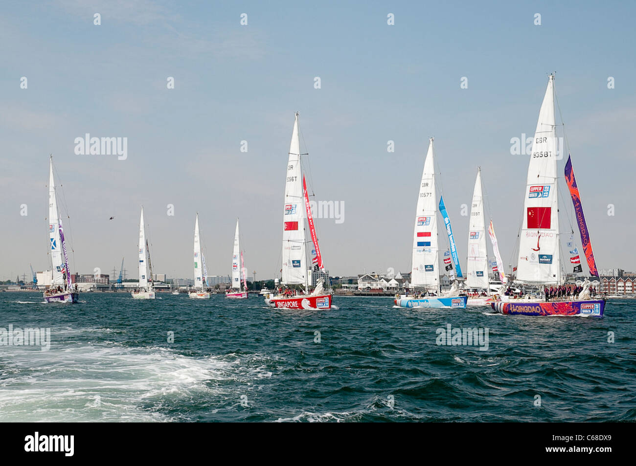 Clipper race fleet leaving Southampton Docks for the start line at ...