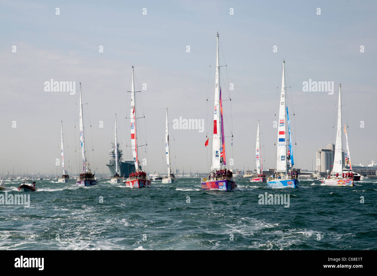 Clipper race fleet leaving Southampton Docks for the start line at ...
