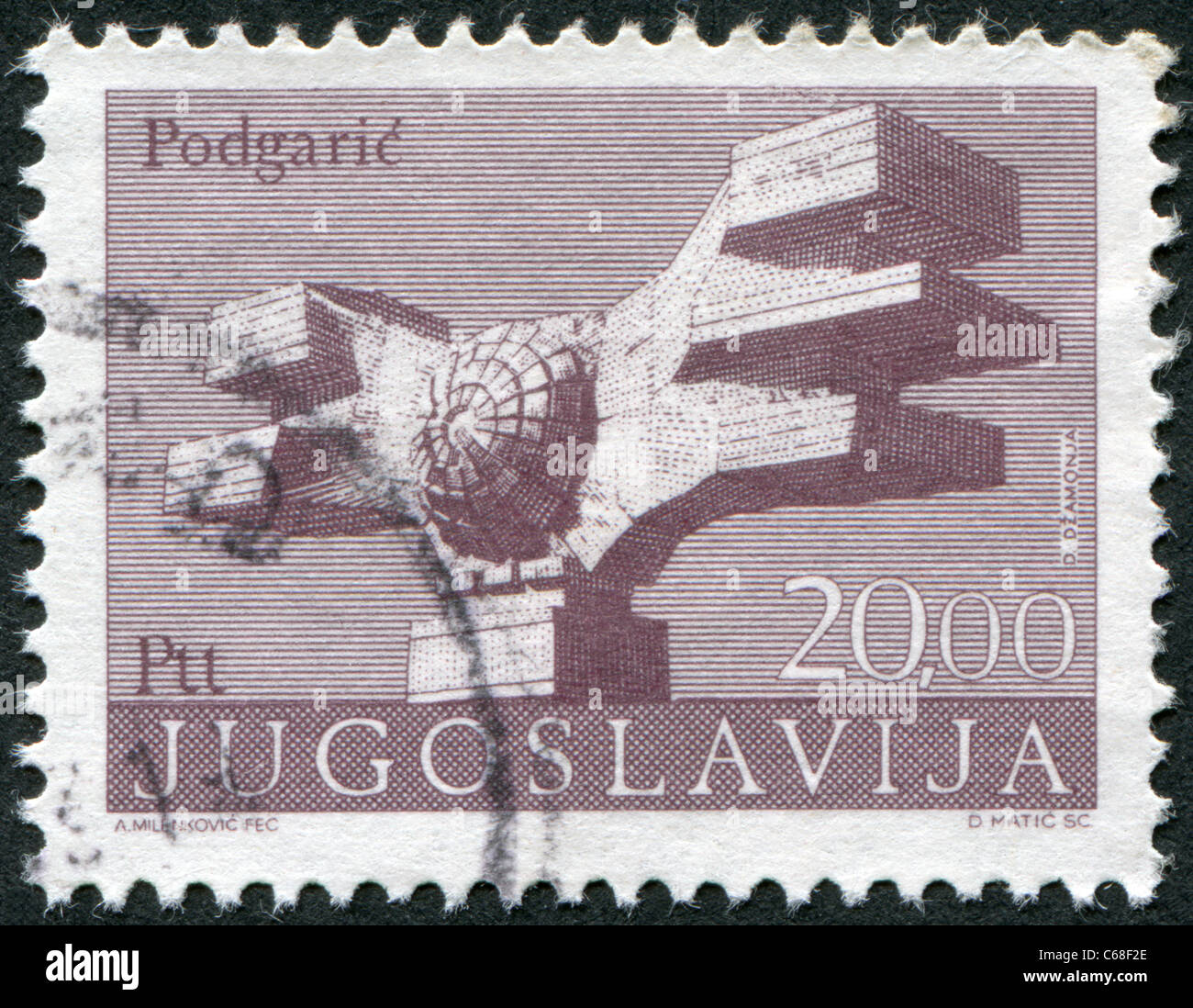 YUGOSLAVIA-1974: A stamp printed in Yugoslavia, shows a monument ...