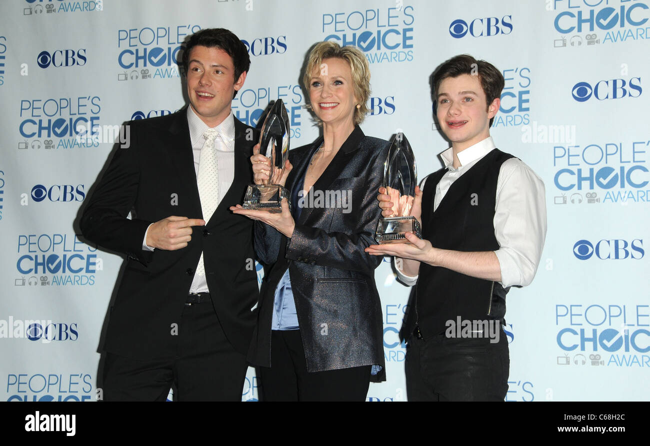 Cory Monteith, Jane Lynch, Chris Colfer in the press room for People's ...