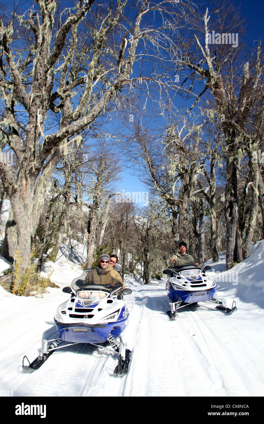 Having fun on the snowmobile circuit at Termas de Chillan ski resort ...