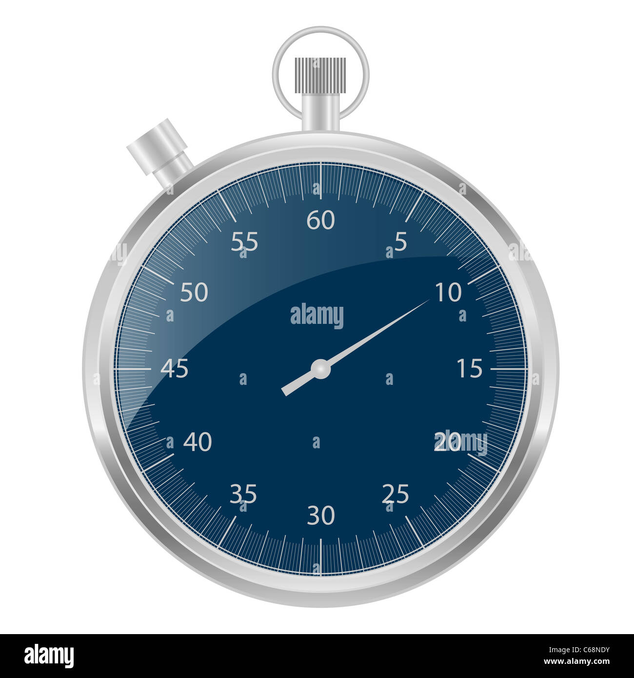 Stopwatch set in a silver case with a blue clock face. Isolated on ...