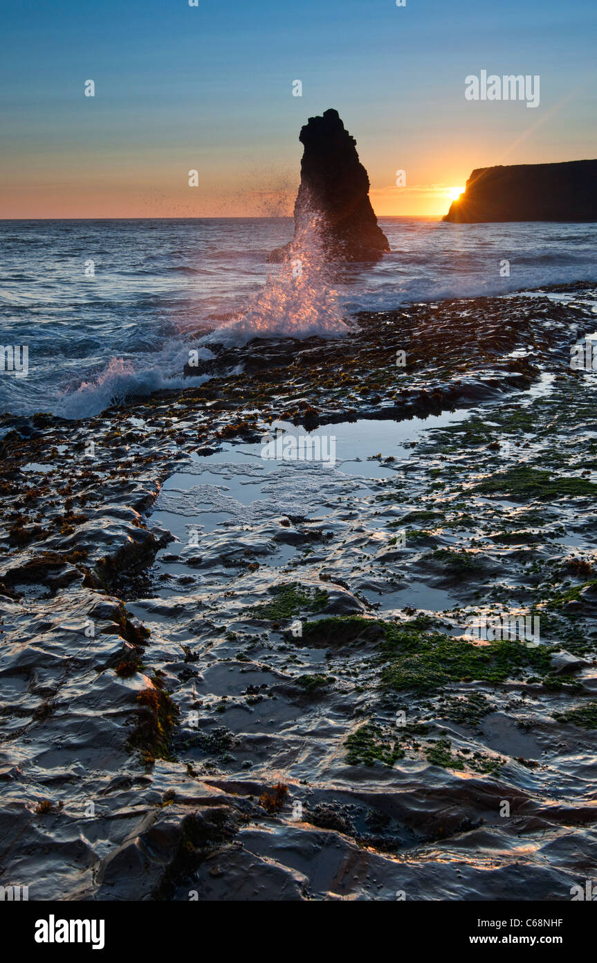 Dramatic view of a sea stack in Davenport Beach, Santa Cruz Stock Photo ...