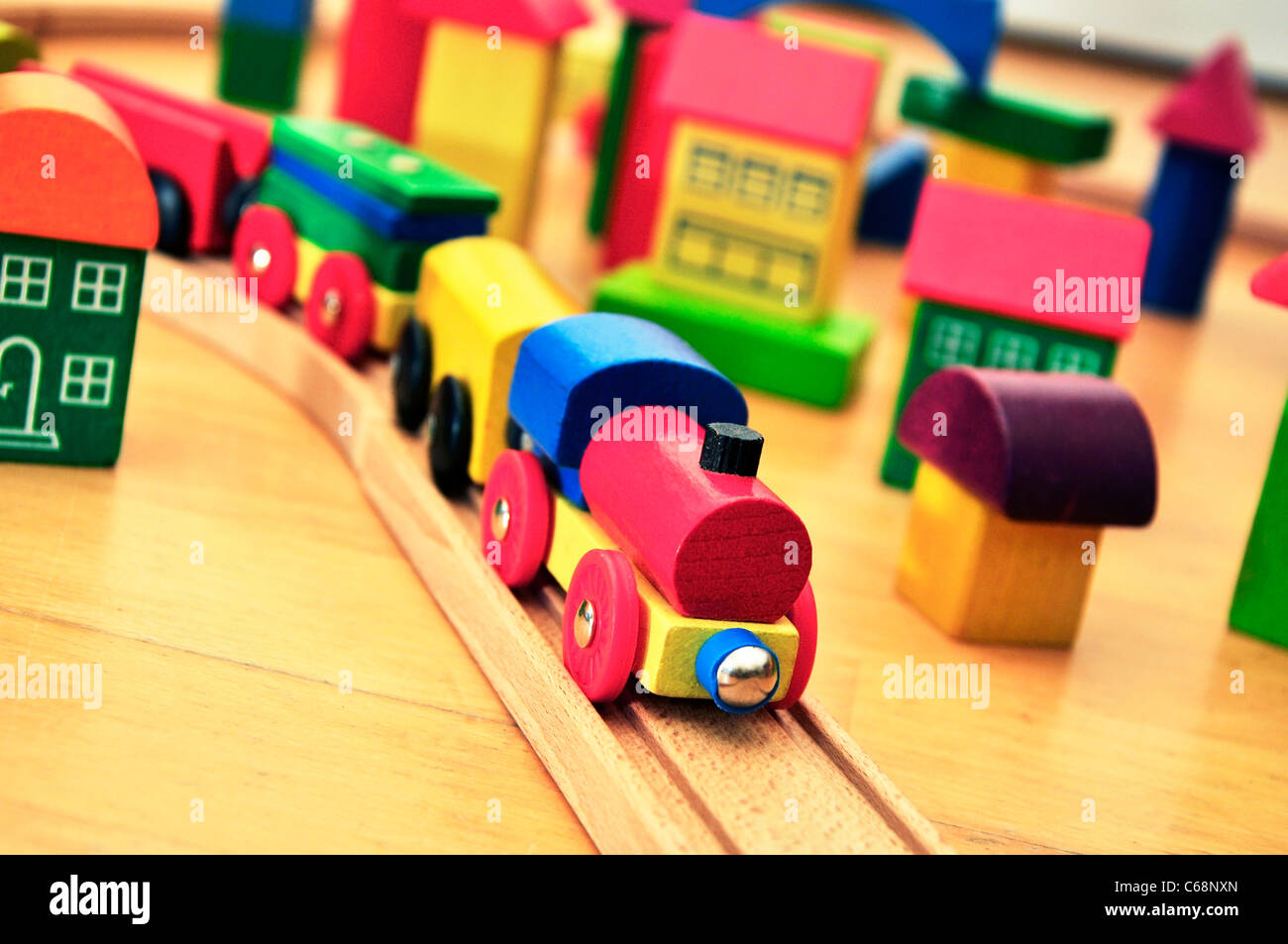 Toy Train in Brick Town Stock Photo - Alamy
