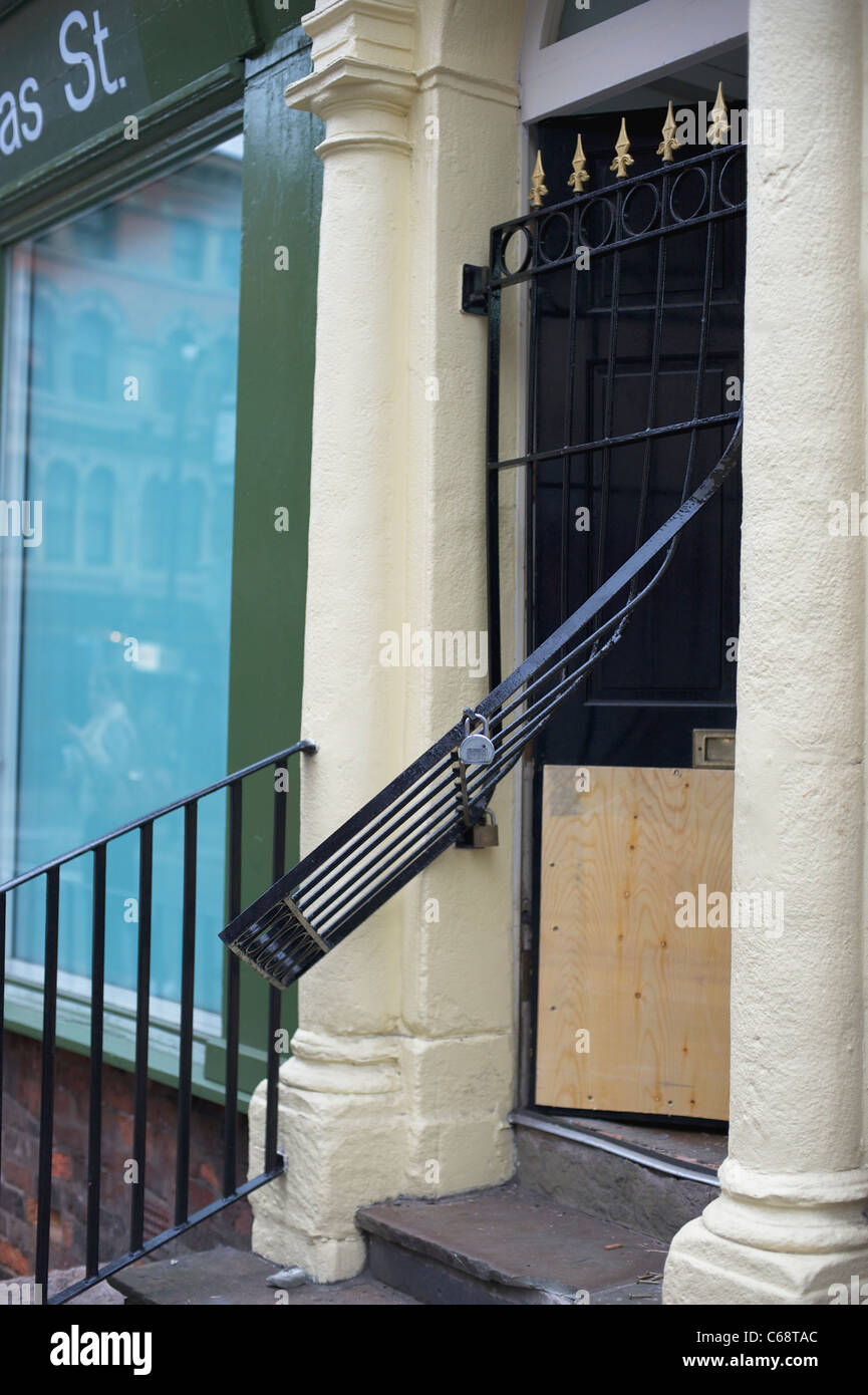 Metal gate at the door of a jewellers in Manchester's Northern Quarter ...