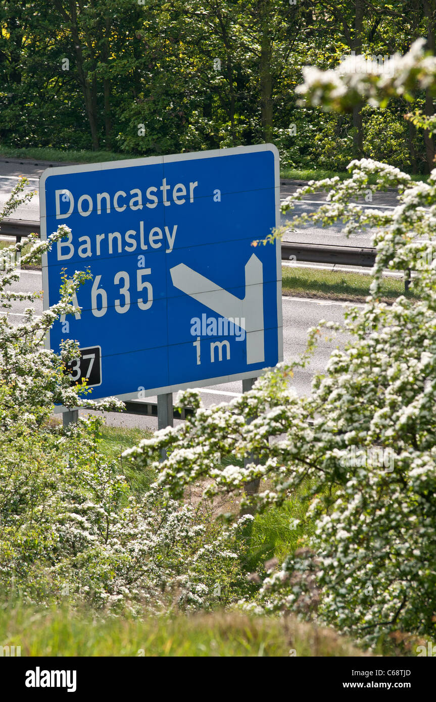 Road sign on A1(M) motorway near Doncaster and Barnsley Stock Photo - Alamy