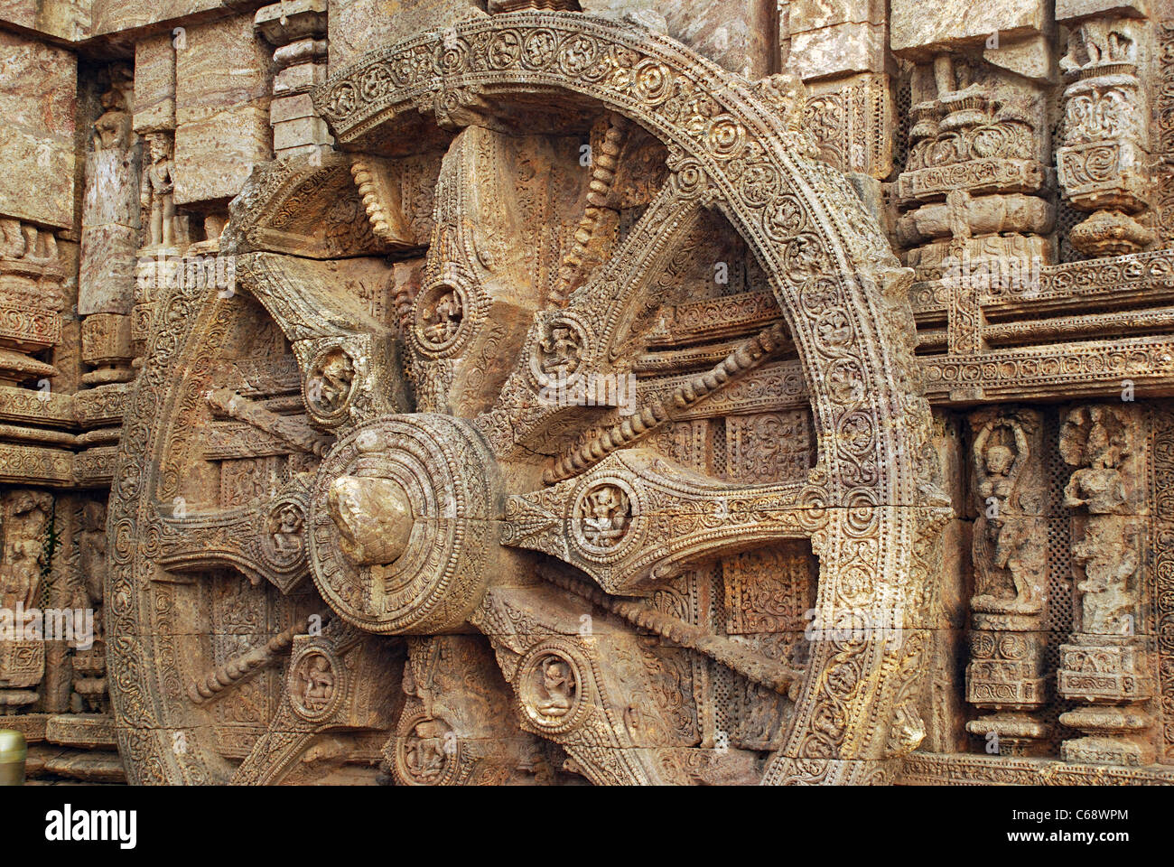 Carved stone chariot wheel. Konark Sun Temple, Orissa India. UNESCO ...