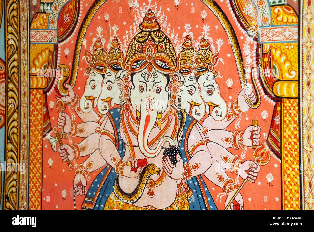 A Patichitra style of painting of Lord Ganesh with five heads Stock Photo - Alamy