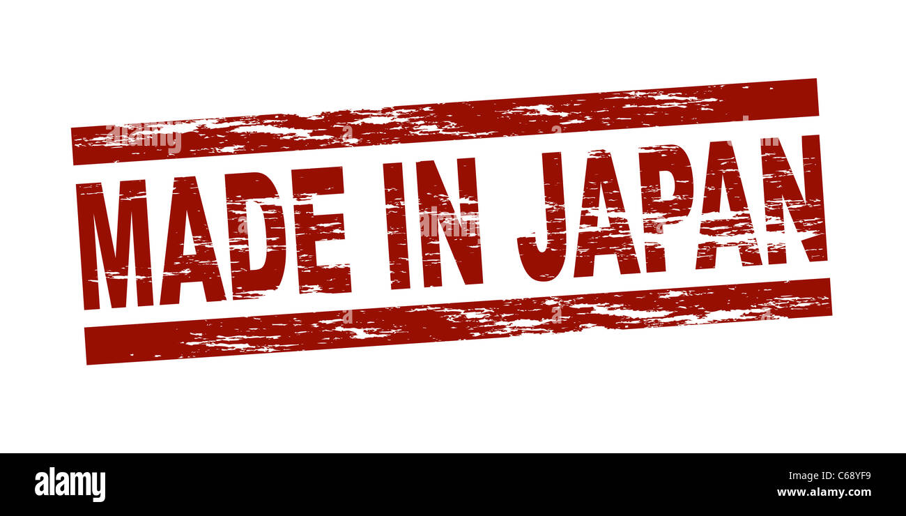 Stylized red stamp showing the term Made in japan. All on white ...