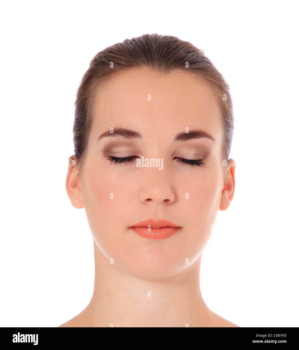 Flawless face of a young woman. All on white background Stock Photo - Alamy